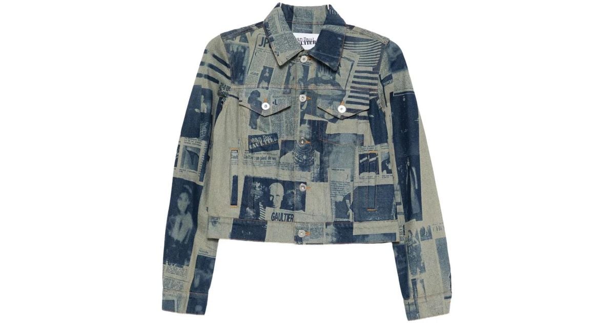 Jean Paul Gaultier Newspaper-Print Denim Jacket in Blue | Lyst UK