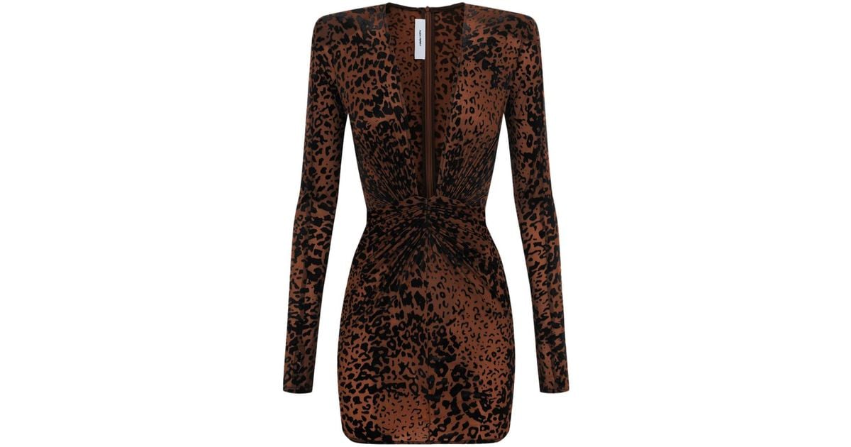 Alex Perry Leopard-Print Dress in Brown | Lyst