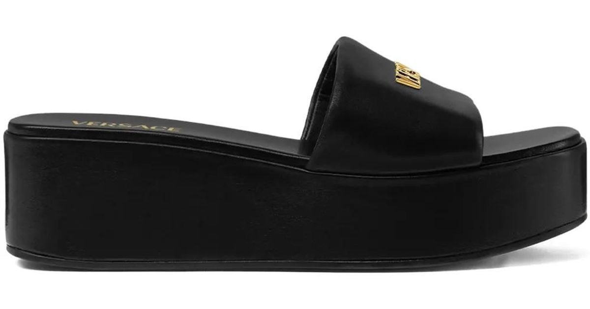 Versace 55 Mm Logo Platform Mules in Black | Lyst