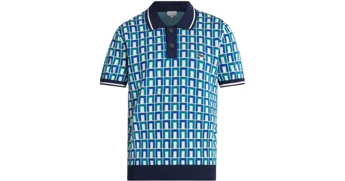 Lacoste Geometric-Pattern Print Polo Shirt in Blue for Men | Lyst