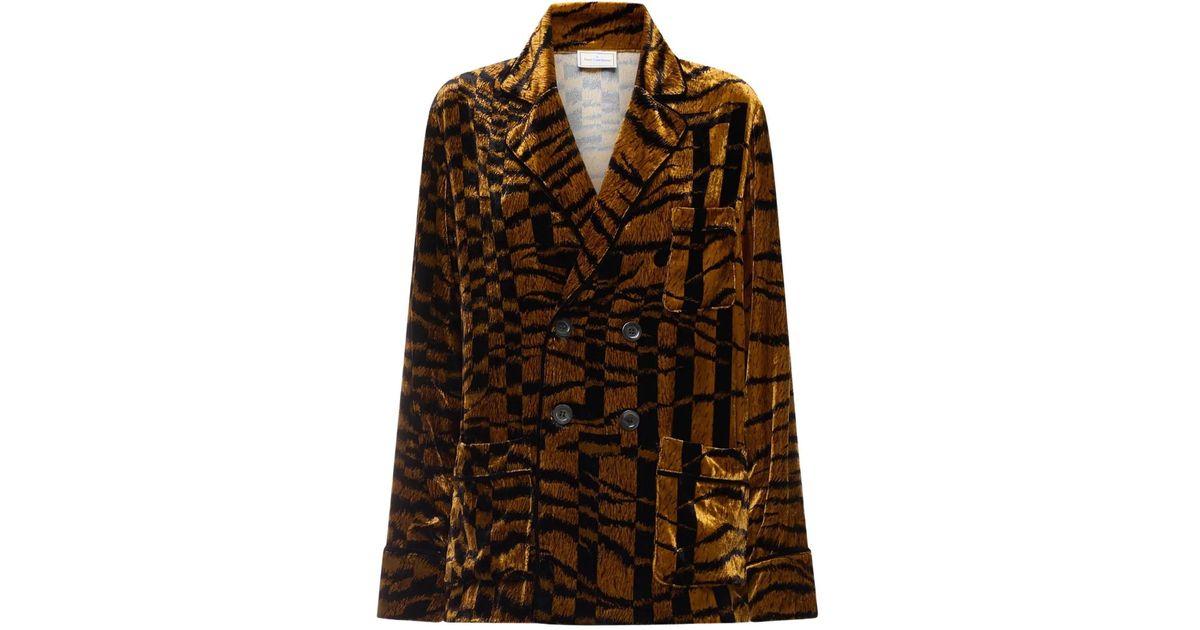 Pierre Louis Mascia Tiger-Print Double-Breasted Jacket in Brown | Lyst UK
