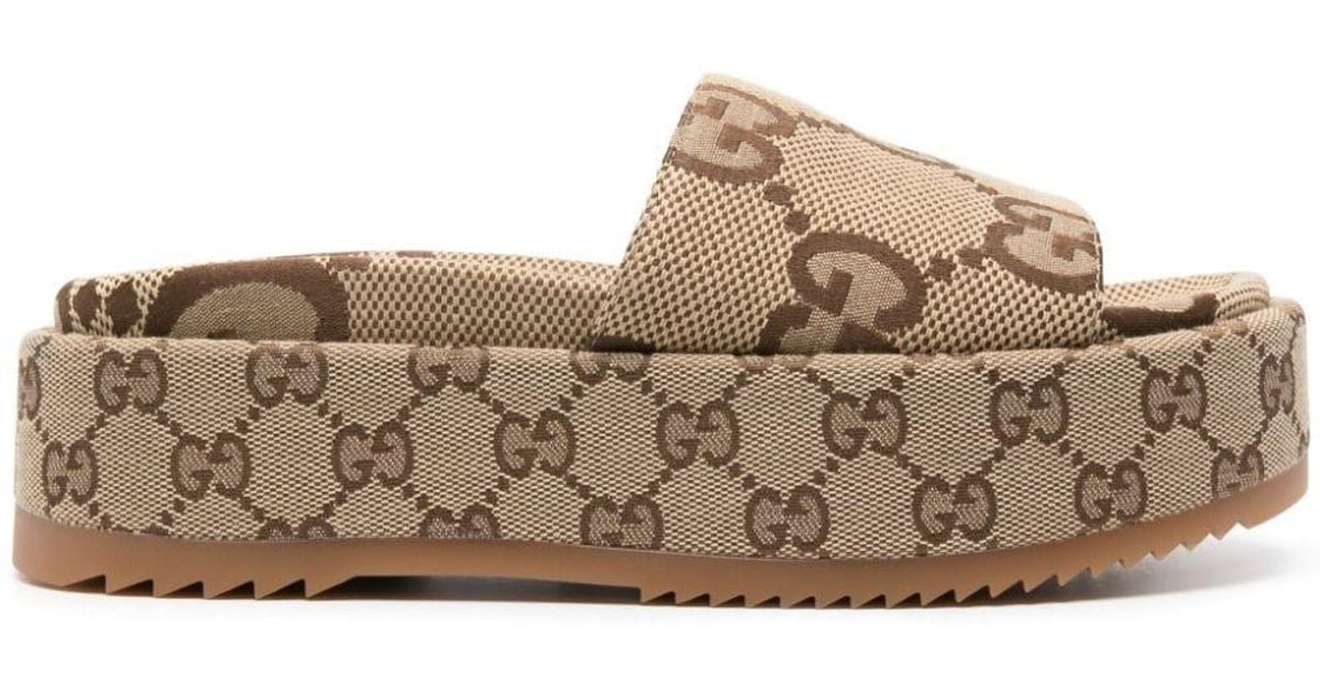 Gucci Original Gg Flatform Sandals 55 in Natural | Lyst