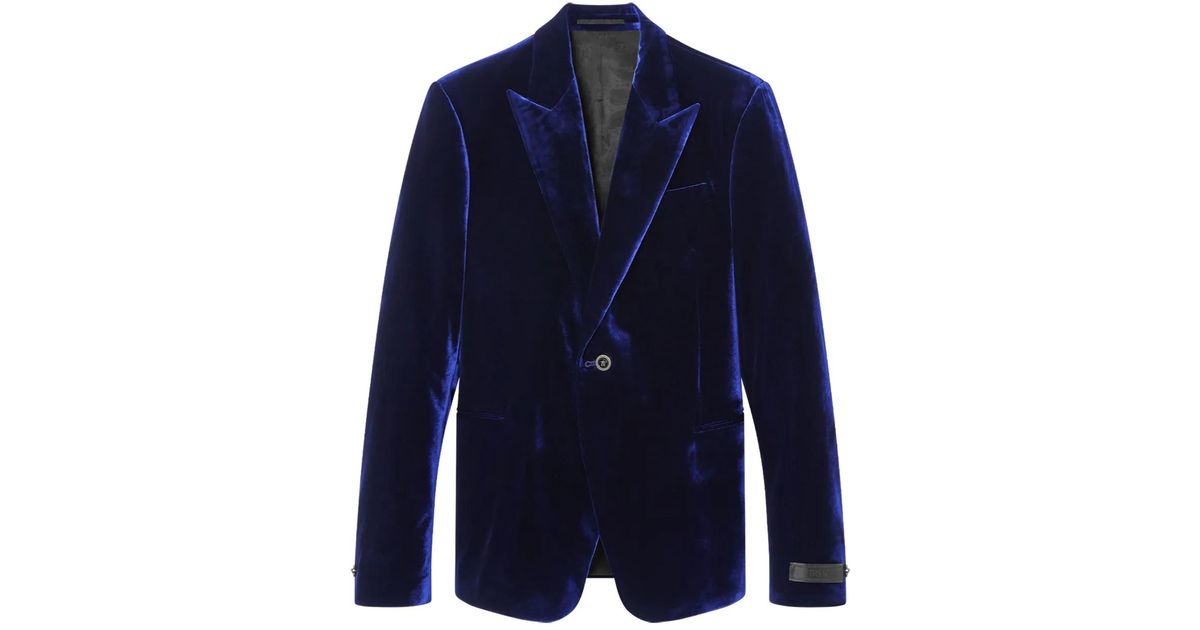 Versace Single-Breasted Velvet Blazer in Blue for Men | Lyst