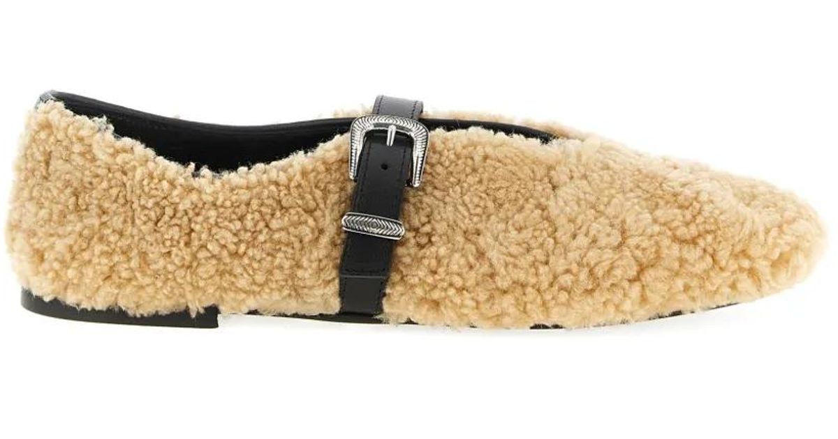 KATE CATE Shearling Buckle Jude Ballet Flats in Natural | Lyst