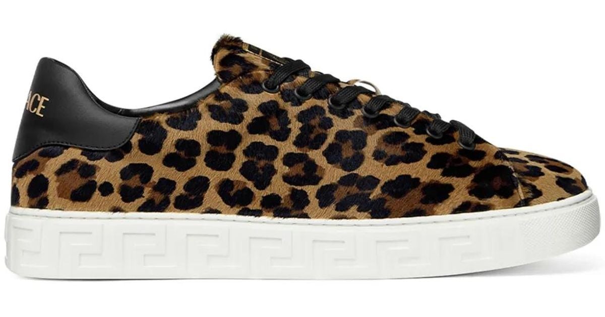 Versace Greca Leopard-Print Sneakers in Black for Men | Lyst
