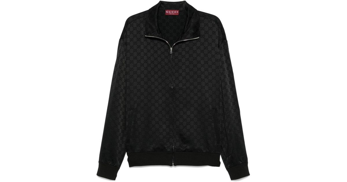 Gucci Gg Satin Zip-Up Jacket in Black for Men | Lyst