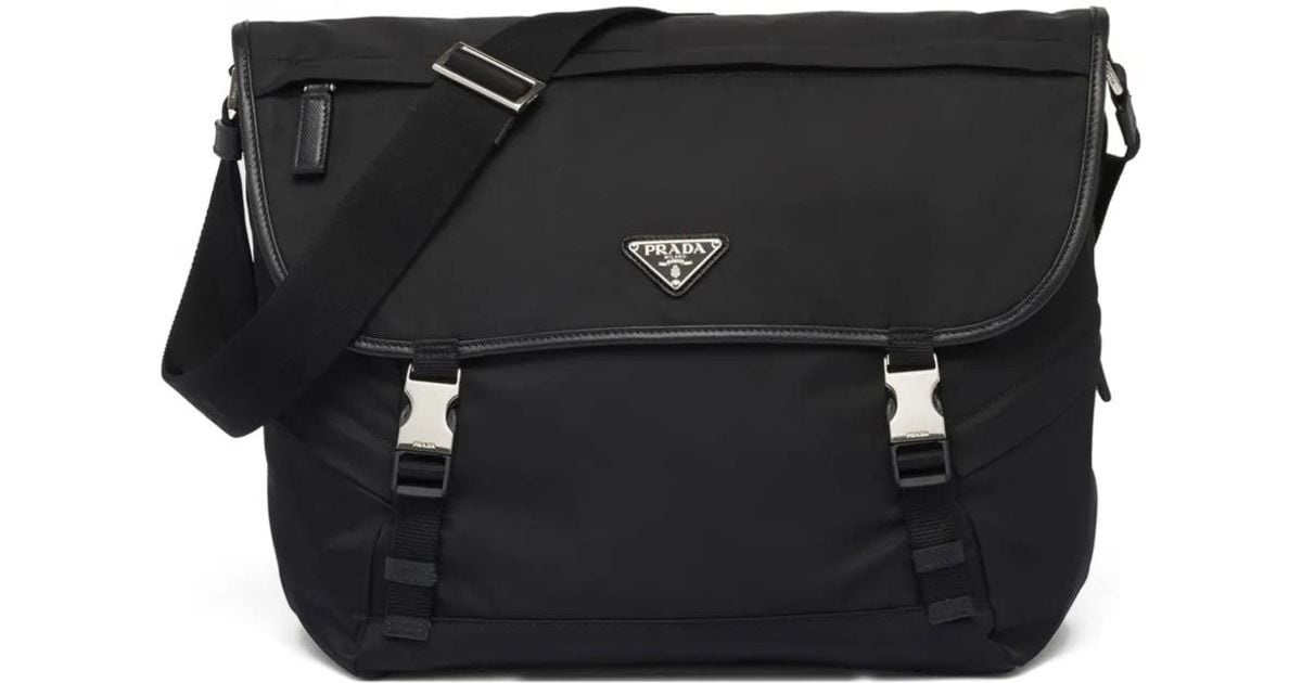 Prada Triangle-Logo Buckle Messenger Bag in Black for Men | Lyst