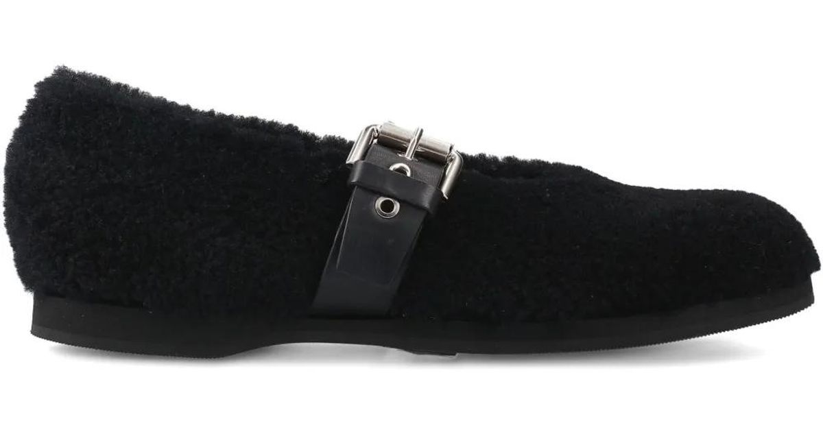 Premiata Buckle-Fastening Shearling Ballet Flats in Black | Lyst