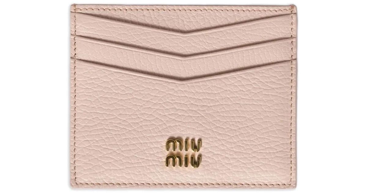 Miu Miu Leather Logo-Plaque Card Holder in Pink | Lyst UK