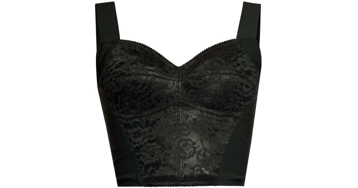 Dolce & Gabbana Lace-Overlay Cropped Bustier in Black | Lyst