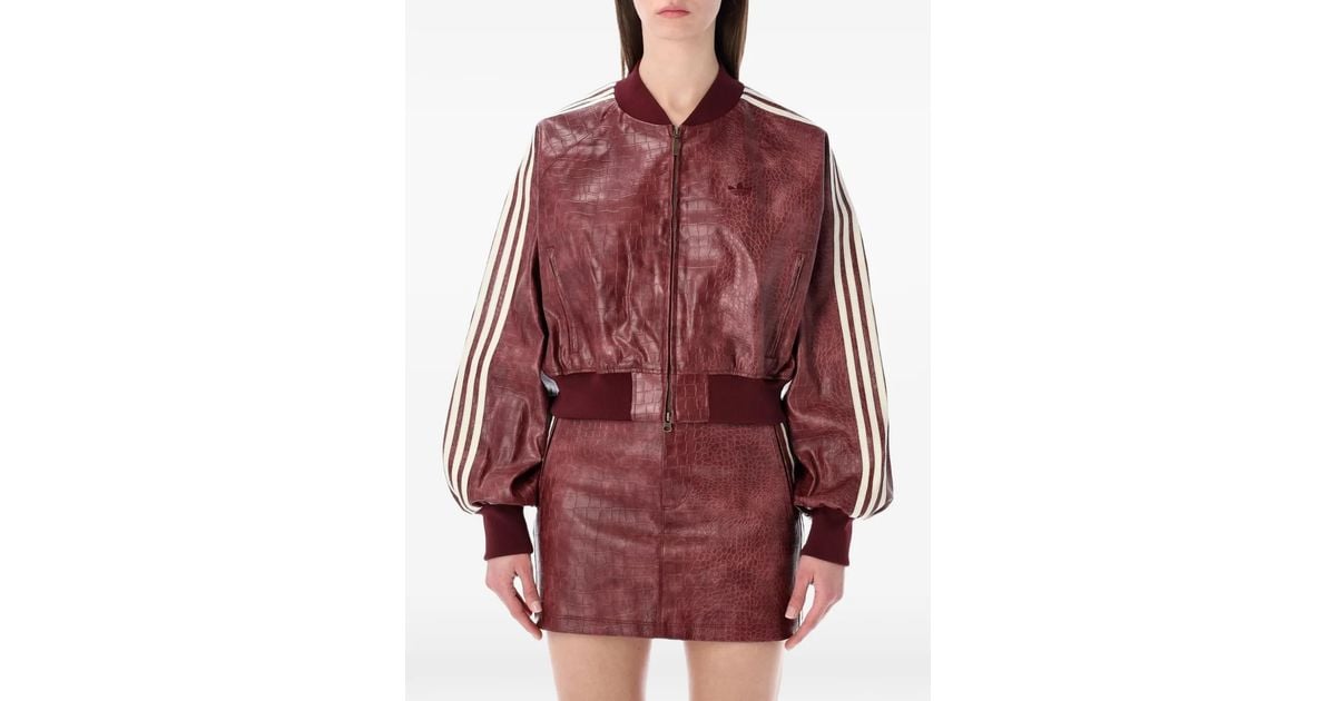 adidas Crocodile-Effect Stripe Bomber Jacket in Red | Lyst UK