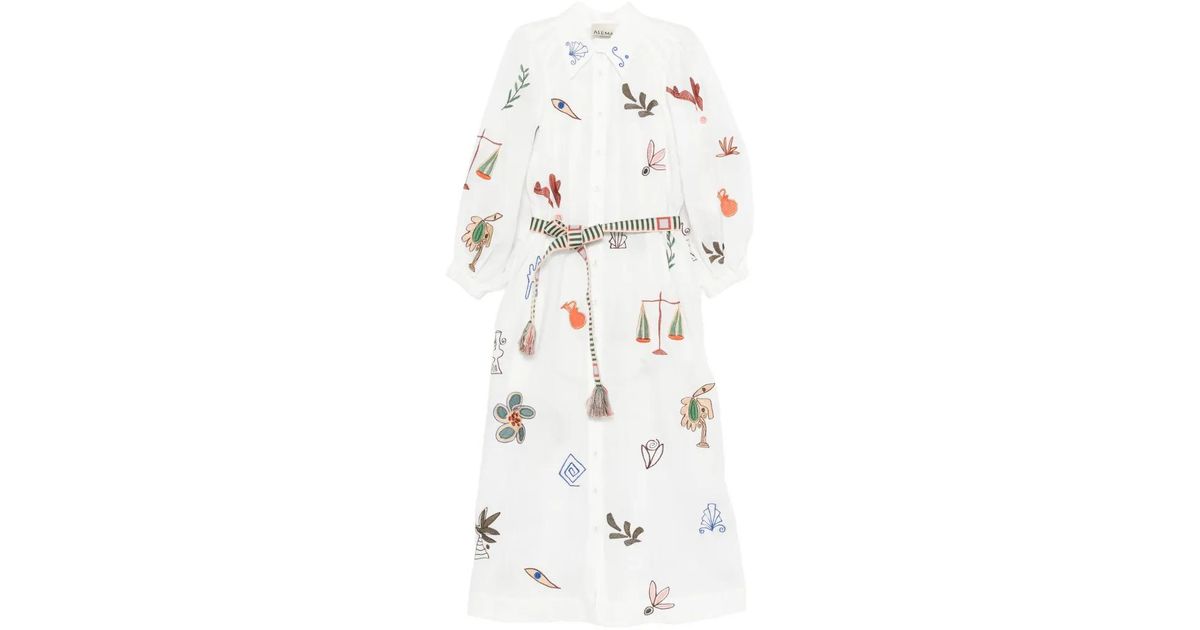 ALÉMAIS Robe Mi-Longue À Broderies in White | Lyst