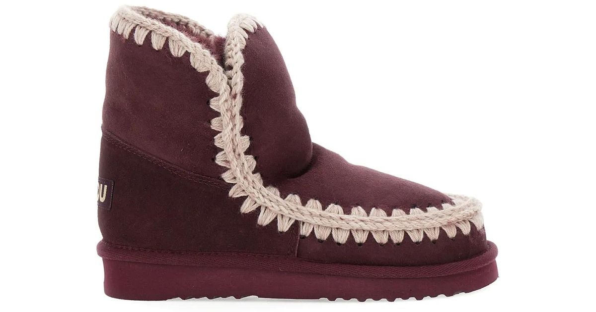 Mou Crochet-Trimmed Suede Boots in Purple | Lyst UK