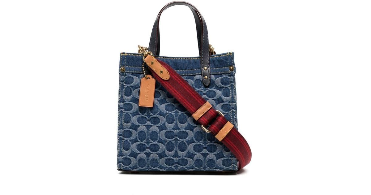 COACH Washed Denim Sig Field Tote Bag in Blue | Lyst