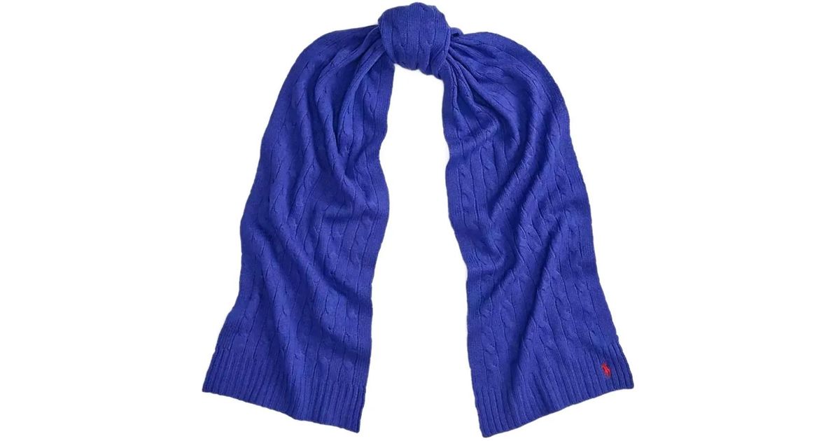 Polo Ralph Lauren Cable-Knit Logo Scarf in Blue | Lyst UK