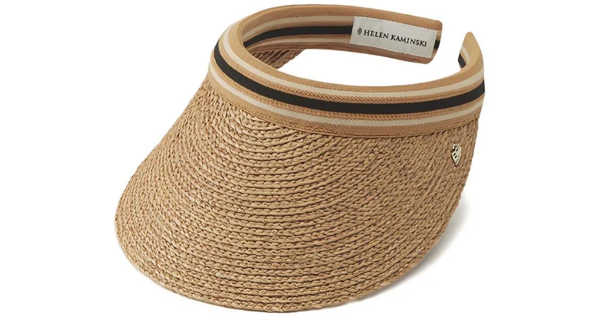 Helen Kaminski Bianca Raffia Striped Visor Hat in Natural | Lyst