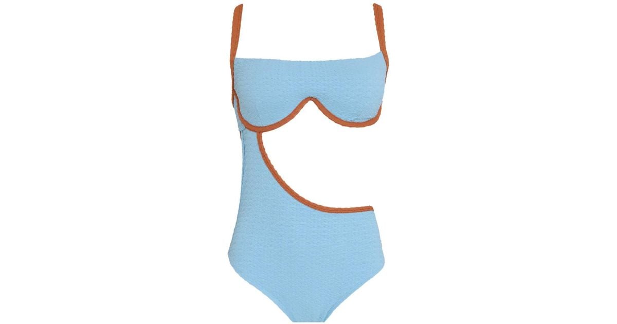 Brigitte Bardot Cut-Out Textured Swimsuit in Blue | Lyst UK