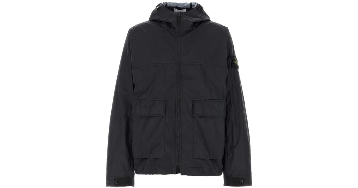 Stone Island Logo-Patch Hooded Jacket in Blue for Men | Lyst UK