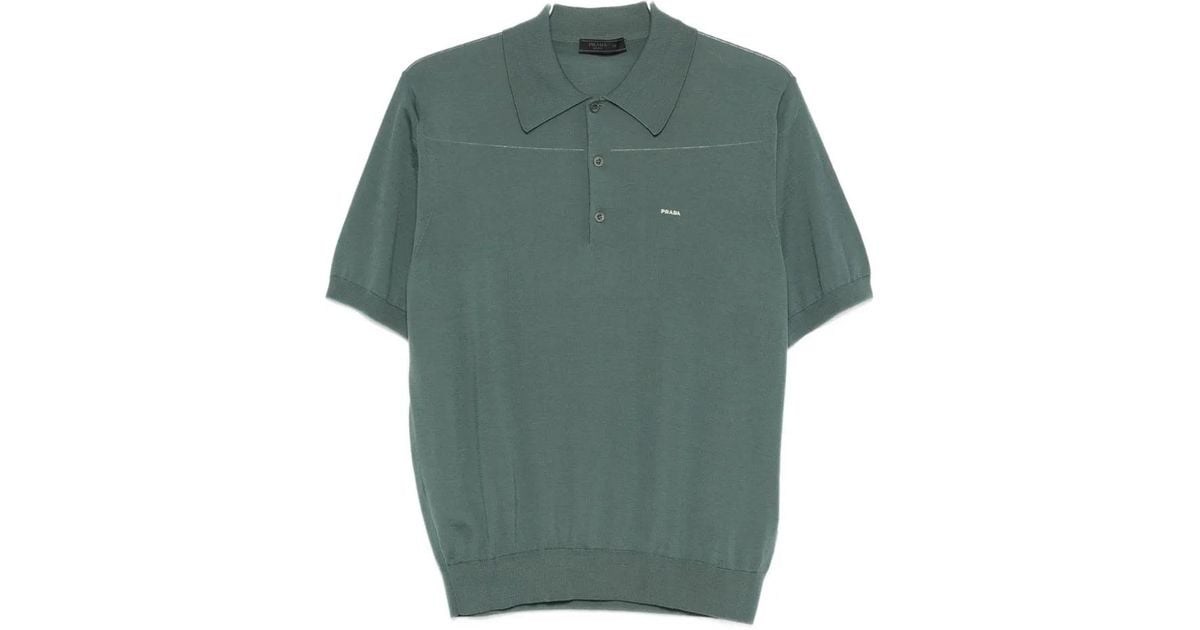 Prada Logo-Detail Short-Sleeve Polo Shirt in Green for Men | Lyst UK