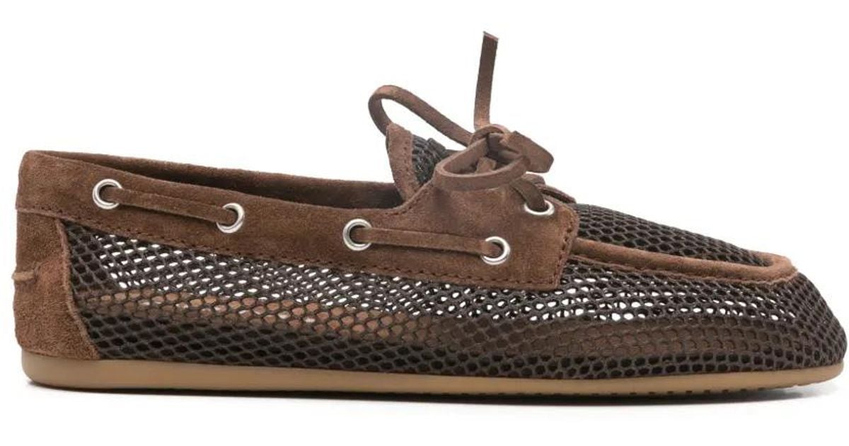 Miu Miu Eyelet Tie Loafers in Brown | Lyst UK