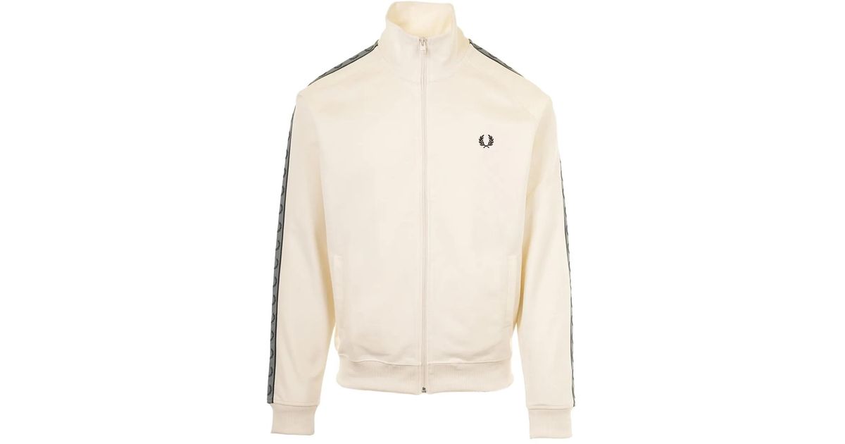Fred Perry Logo-Deatil Zip-Up Sweater in Natural for Men | Lyst