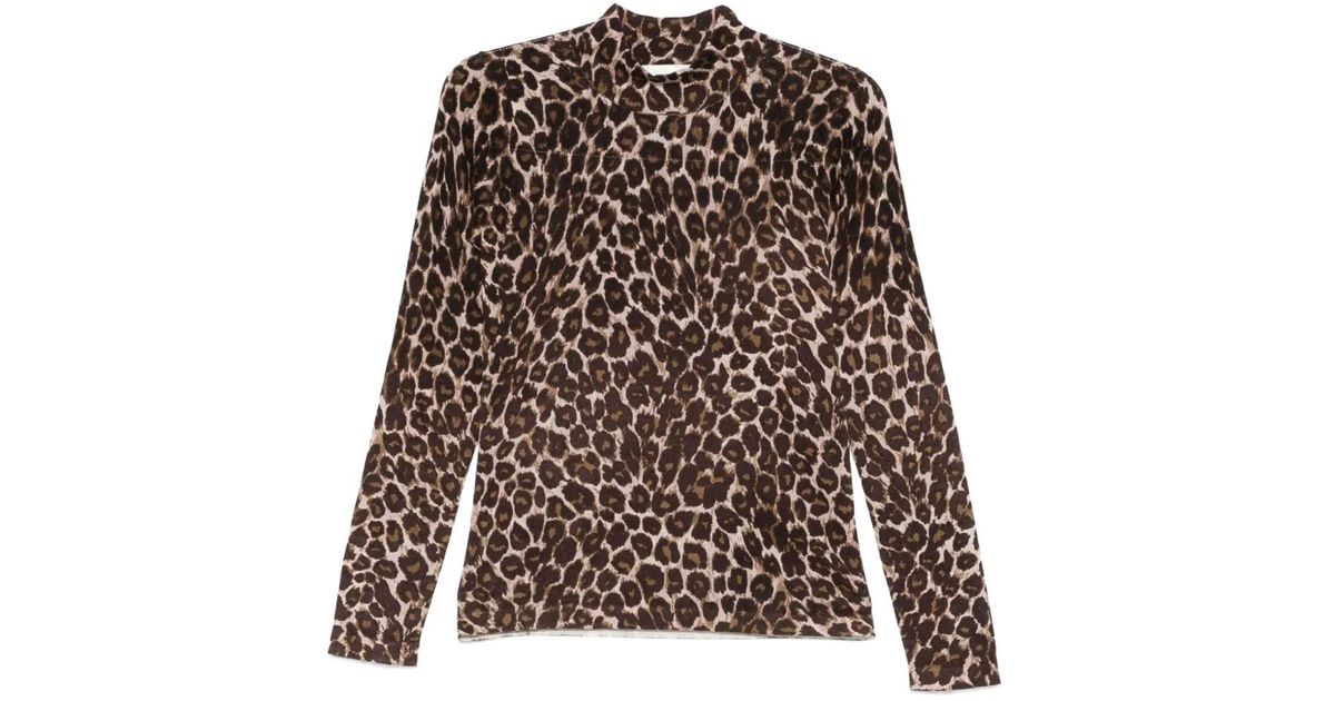 Eric Bompard Leopard-Print Cashmere T-Shirt in Brown | Lyst UK