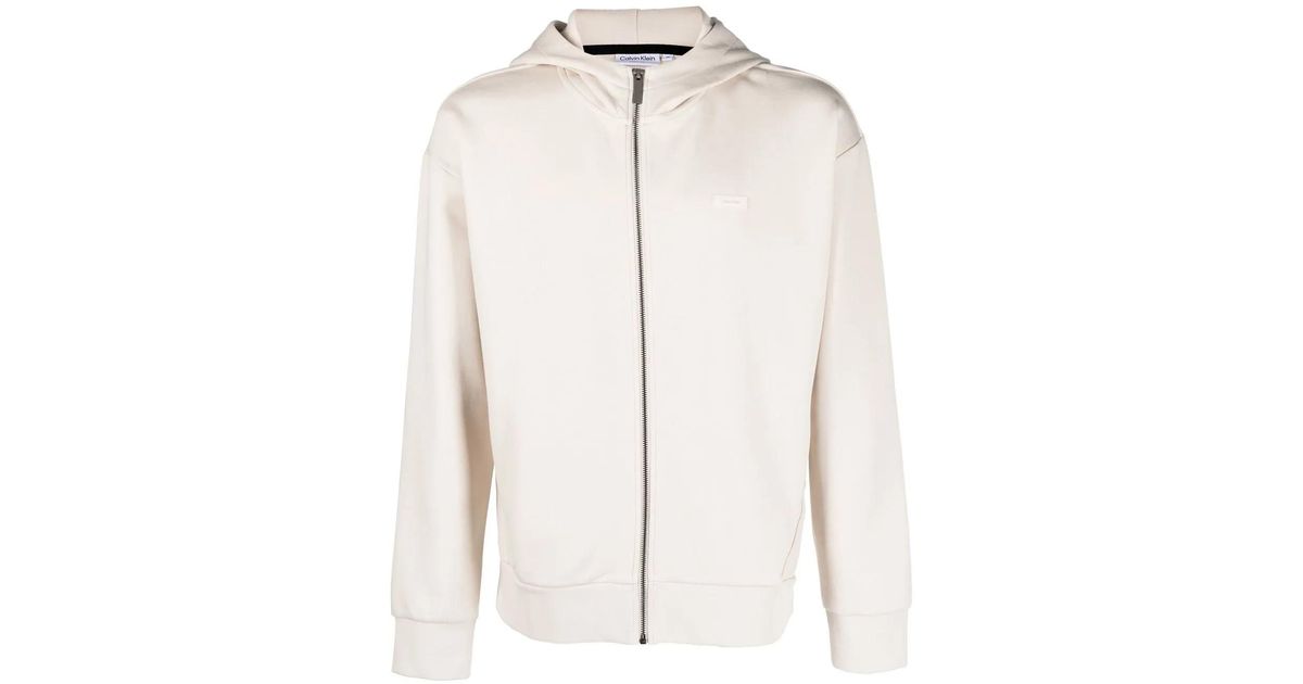 Calvin Klein Logo-Patch Zip-Up Hoodie in White for Men | Lyst