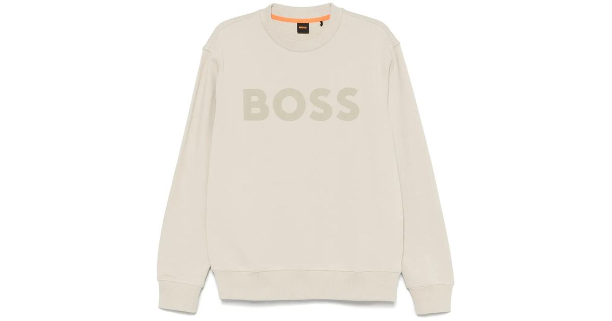 BOSS Logo-Stamp Sweater in White for Men | Lyst