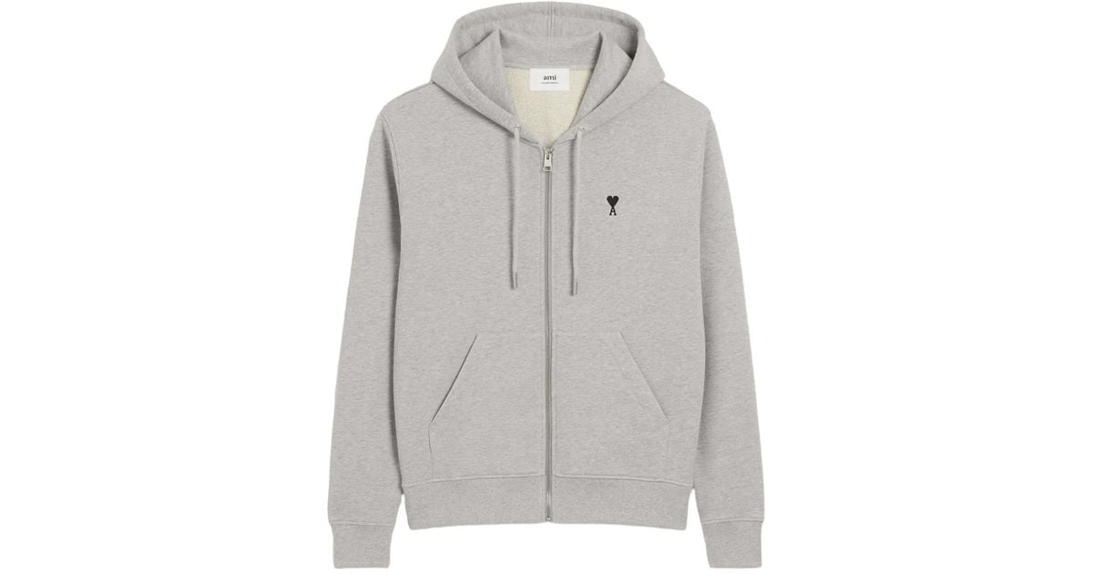 Ami Paris Ami-De-Coeur Zip-Up Hoodie in Grey for Men | Lyst UK