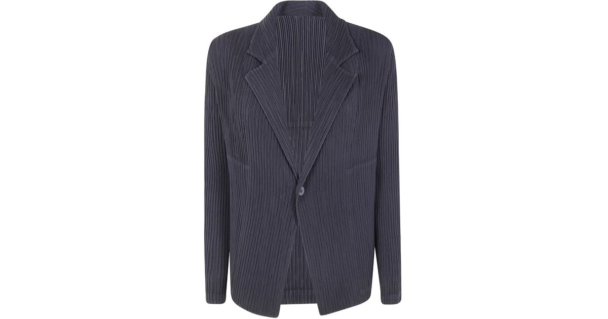 Issey Miyake Hatching Pleats Pleated Jacket in Blue | Lyst