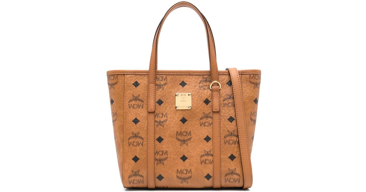 MCM Logo-Print Tote Bag in Brown | Lyst