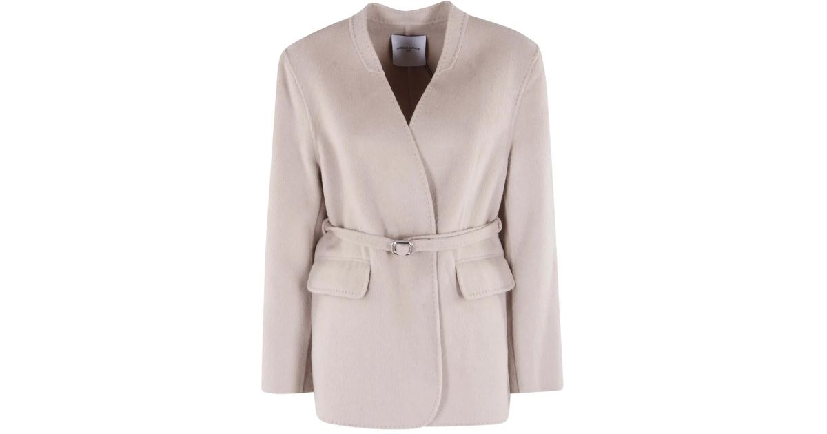 Isabelle Blanche Belted Collarless Jacket in Natural | Lyst UK