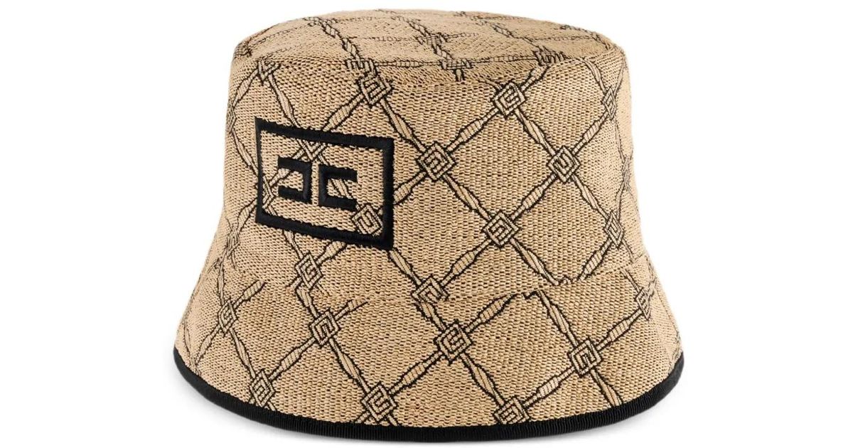Elisabetta Franchi Raffia Bucket Hat in Natural | Lyst UK