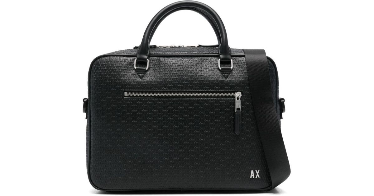 ARMANI EXCHANGE Monogram-embossed Briefcase in Black for Men | Lyst