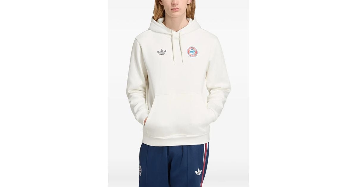 adidas Bayern München Logo-Print Hoodie in White for Men | Lyst UK