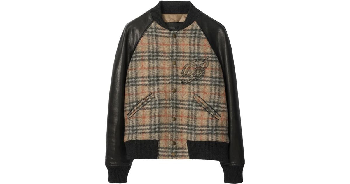 Burberry Check-Panel Bomber Jacket in Green for Men | Lyst UK