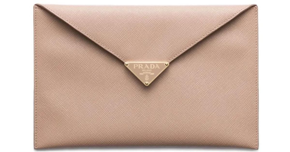 Prada Envelope Snap-Closure Clutch in Natural | Lyst UK
