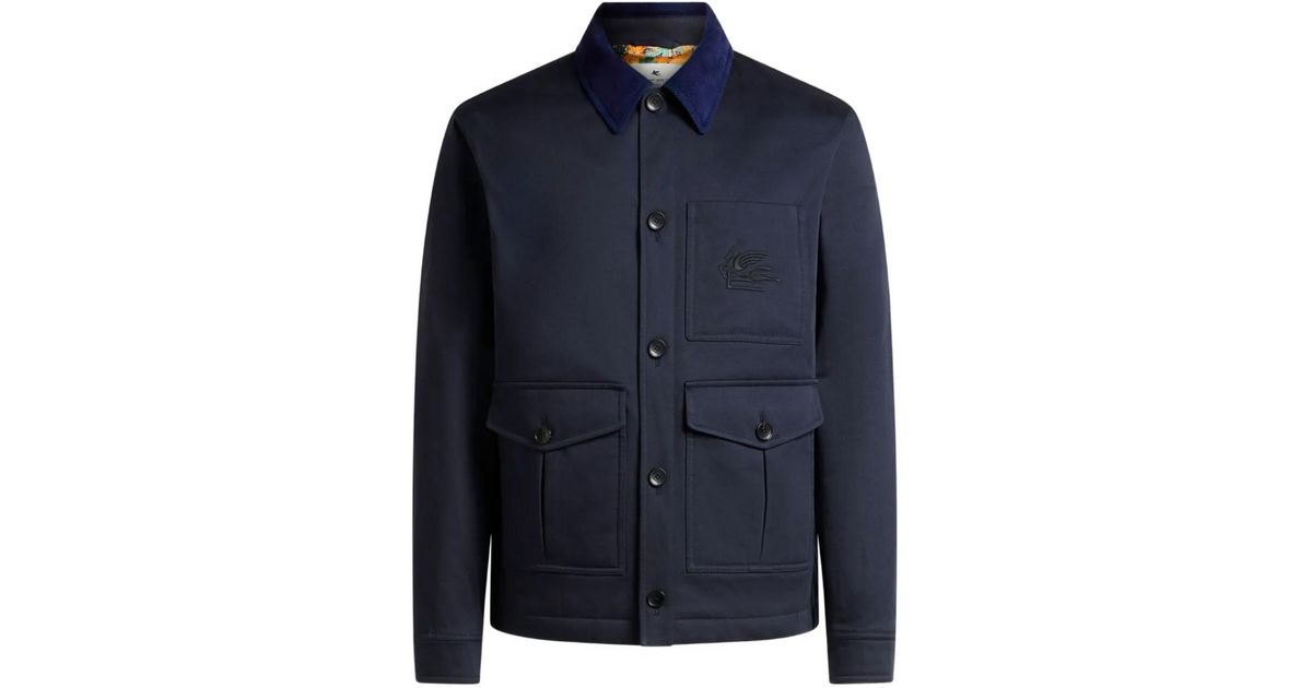 Etro Logo-Embroidered Jacket in Blue for Men | Lyst UK