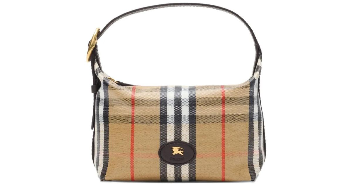 Burberry Mini Highlands Checked Tote Bag in Natural | Lyst UK