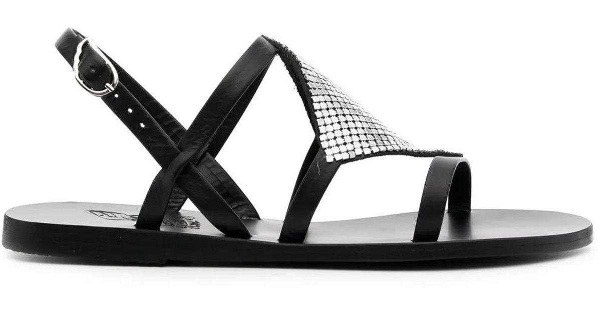 Ancient Greek Sandals Barbara Chainmail Detailing Sandals in Black ...
