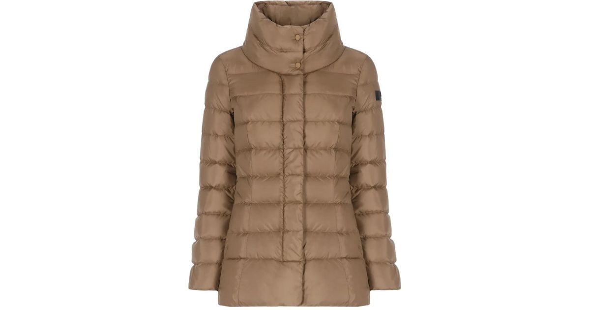 Peuterey High-Neck Logo Patch Jacket in Brown | Lyst UK