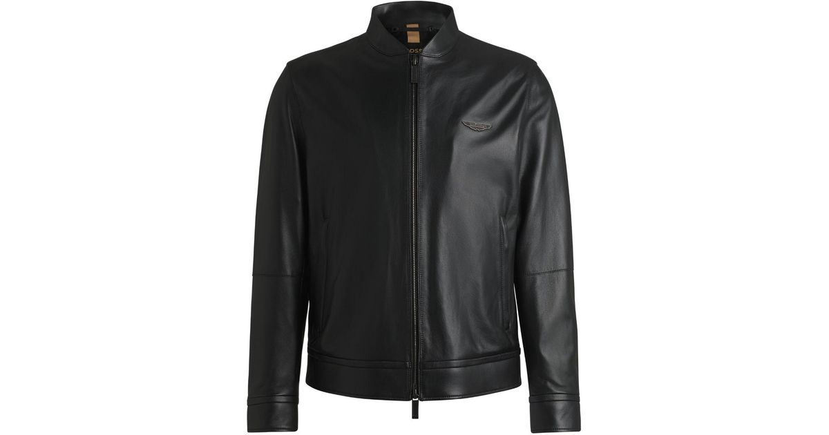 BOSS Xaston Martin Leather Jacket in Black for Men | Lyst