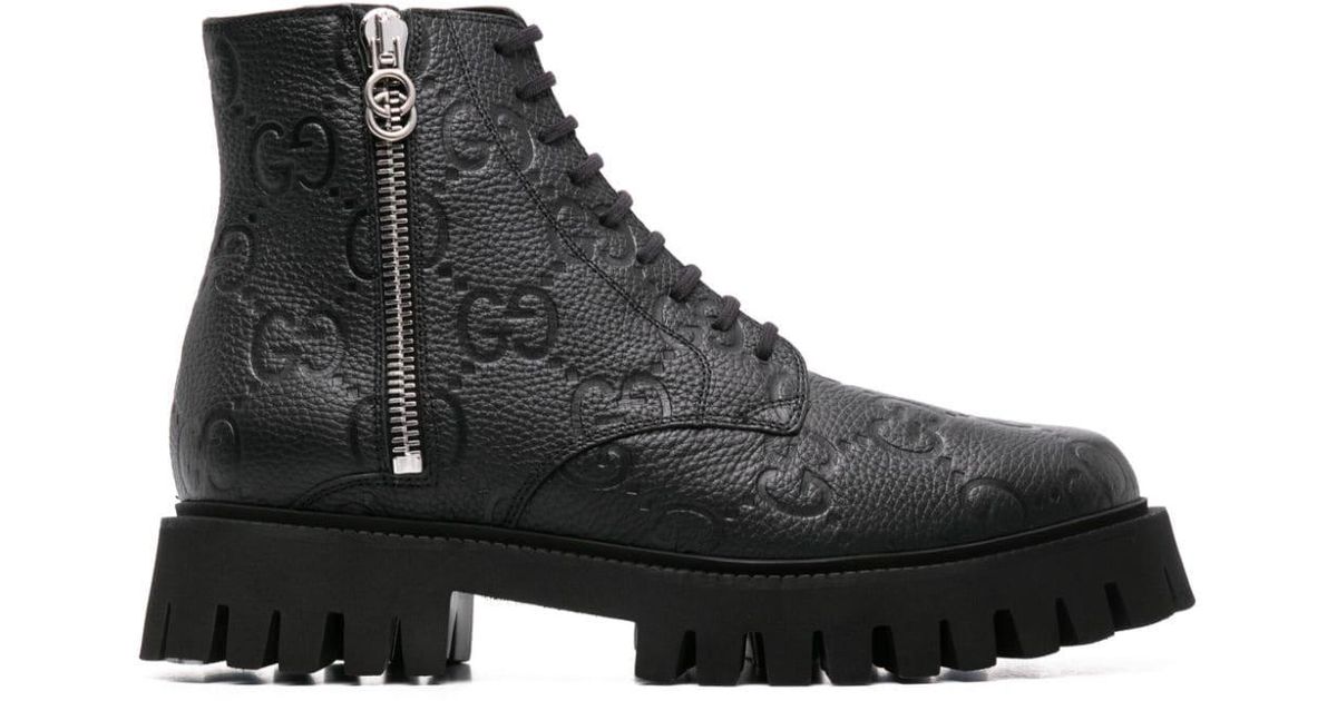 Gucci GG Leather Boots in Black for Men | Lyst