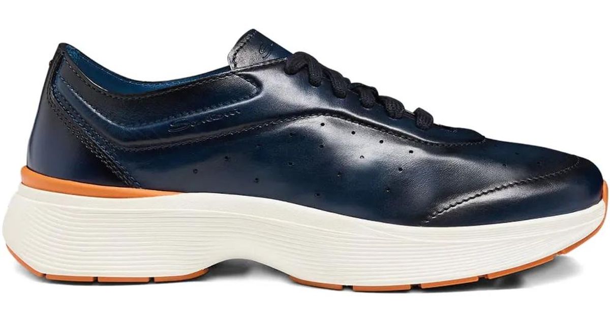 Santoni Perforated Leather Sneakers in Blue for Men | Lyst