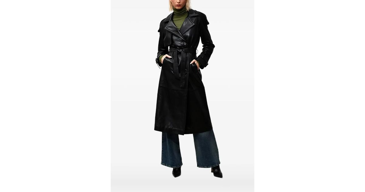 Poche Paris Double-Breasted Belted Coat in Black | Lyst UK