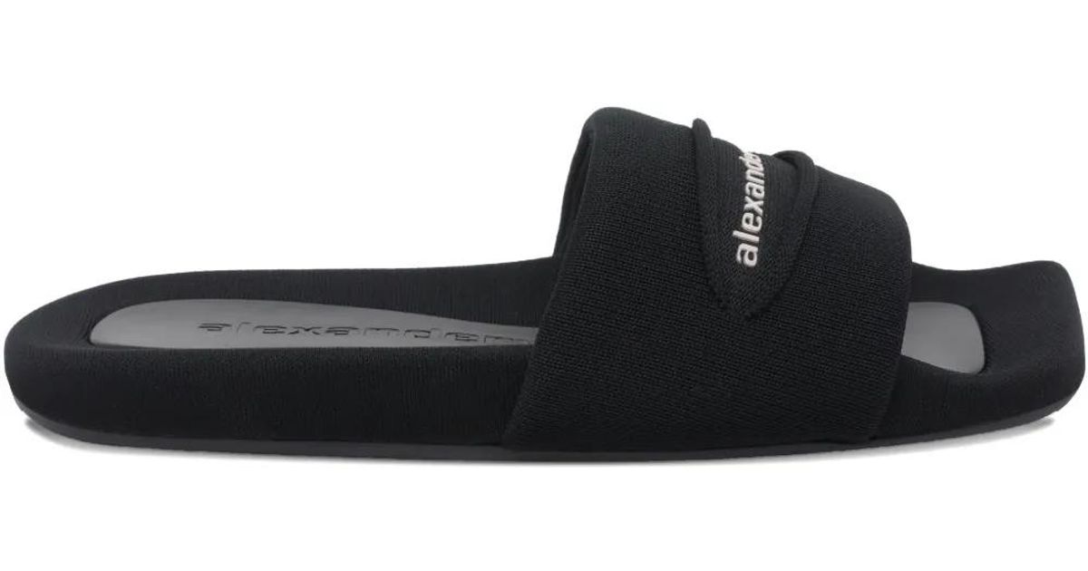 Alexander Wang Logo Squared-Toe Slides in Black | Lyst UK