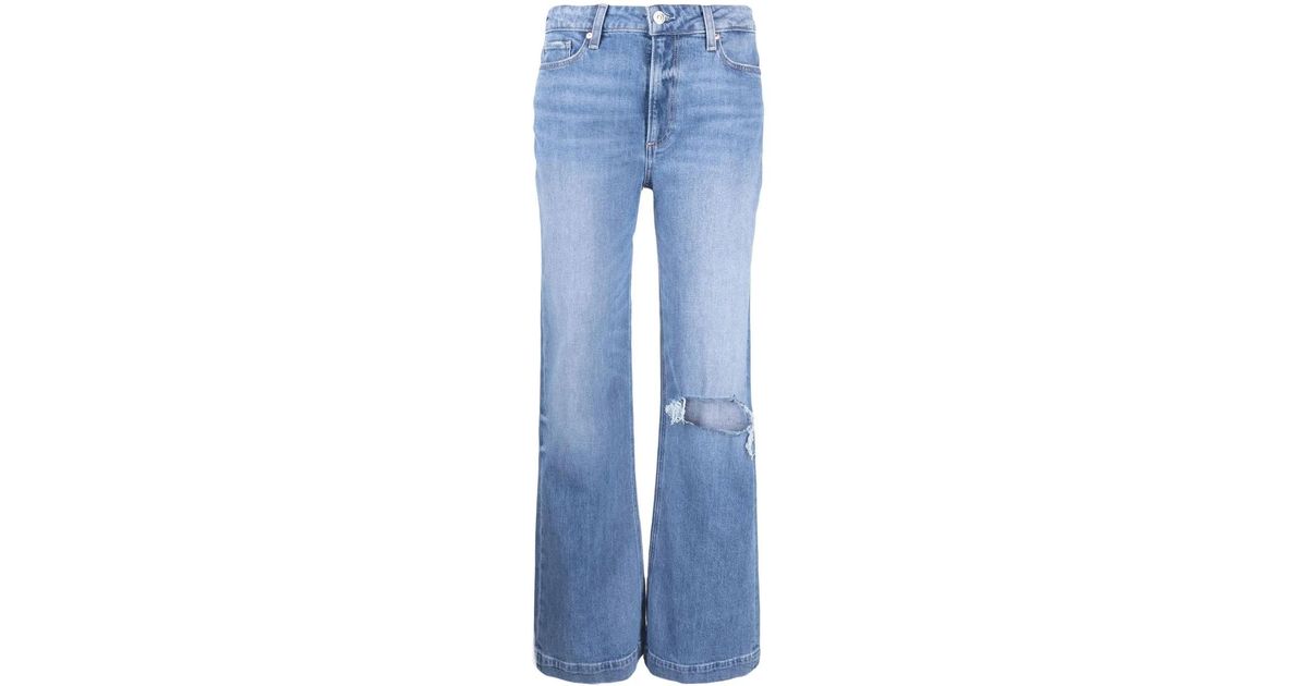 PAIGE Distressed Straight-Line Jeans in Blue | Lyst