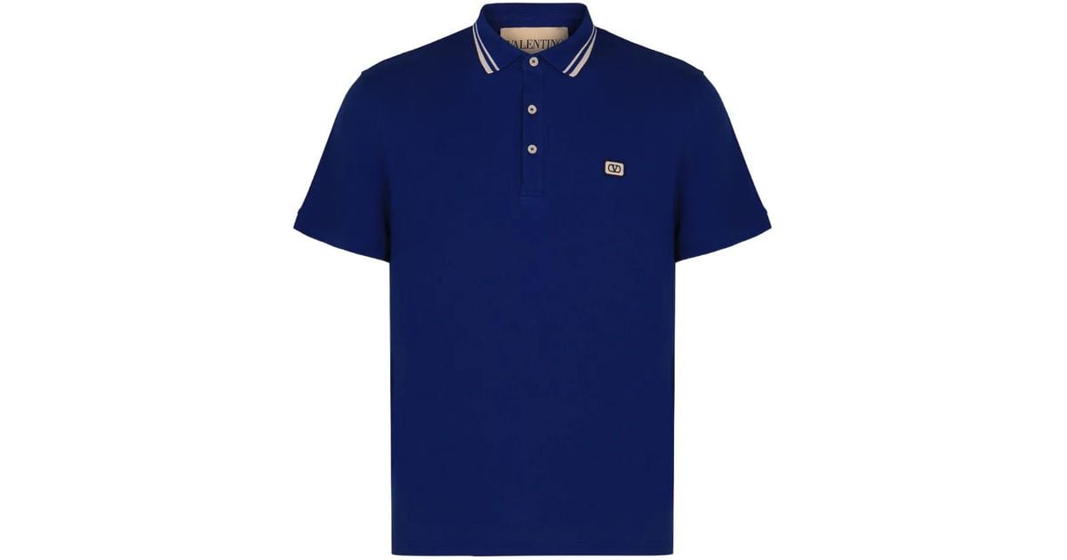 Valentino Garavani Logo-Embroidered Polo Shirt in Blue for Men | Lyst UK