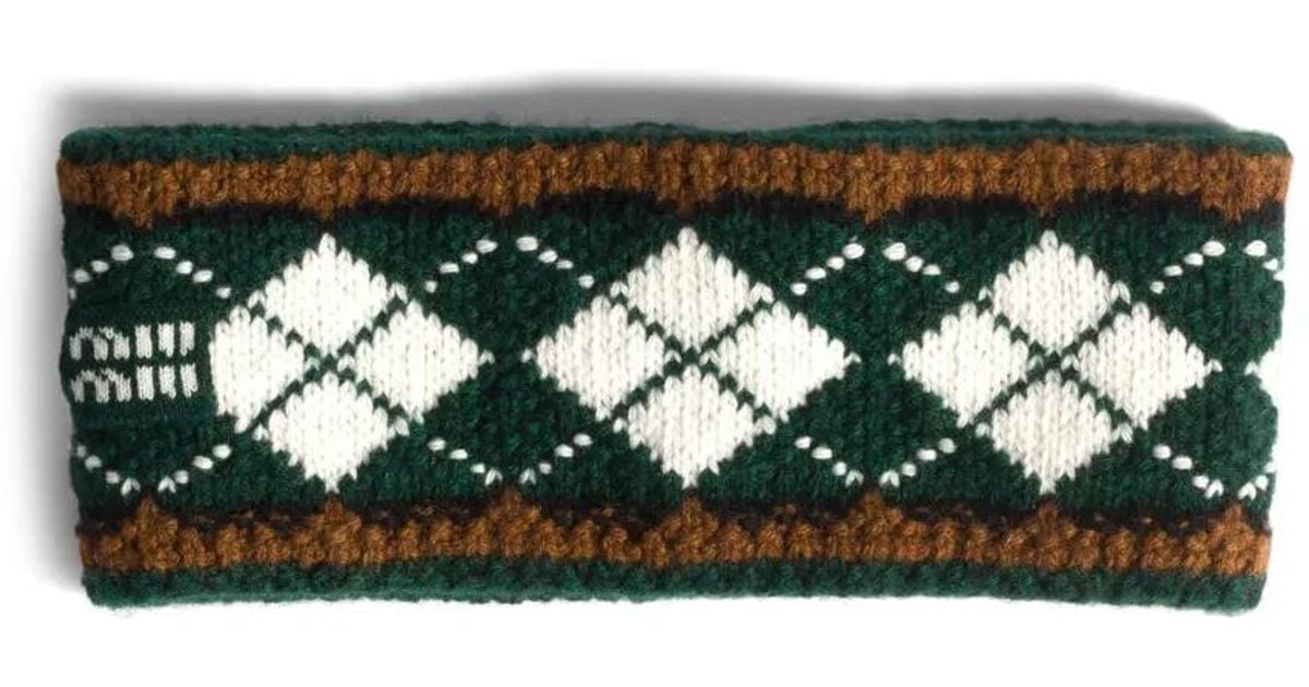Miu Miu Logo-Embroidery Argyle-Pattern Headband in Black | Lyst UK
