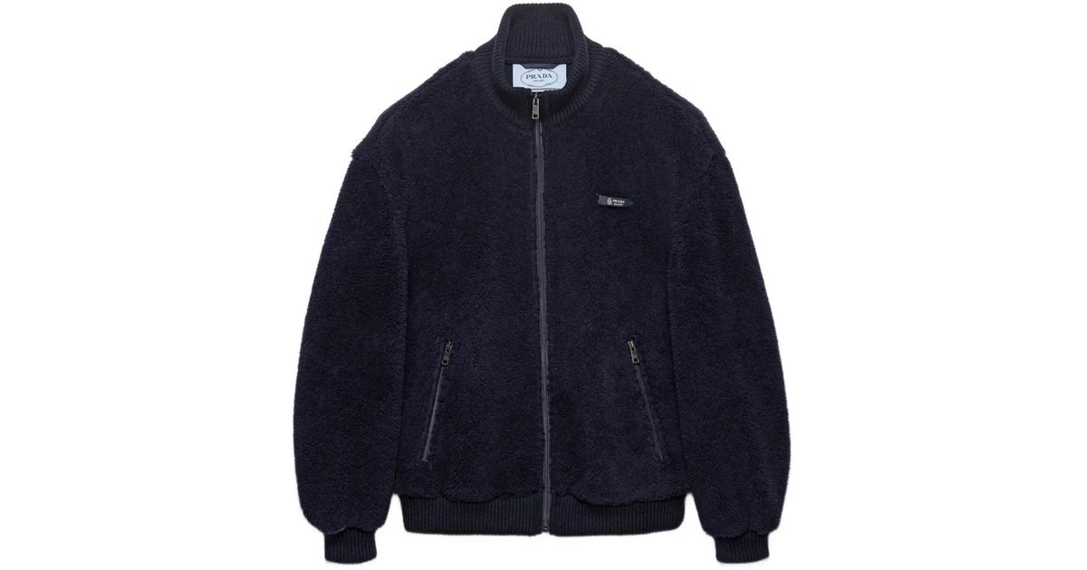 Prada Ribbed Logo-Detail Jacket in Blue | Lyst UK